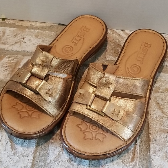 Born | Shoes | Born Gold Leather Metallic Slidesandals Size 7 | Poshmark